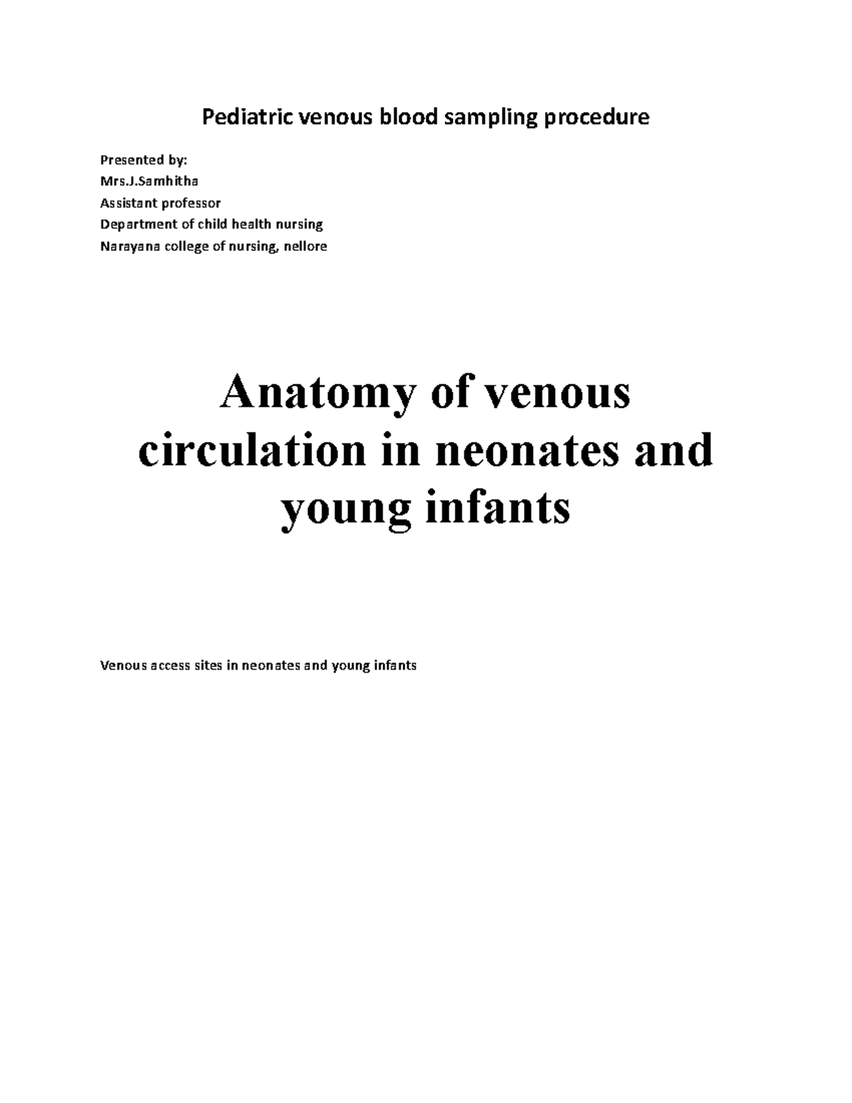 Venous blood sample - Pediatric venous blood sampling procedure ...