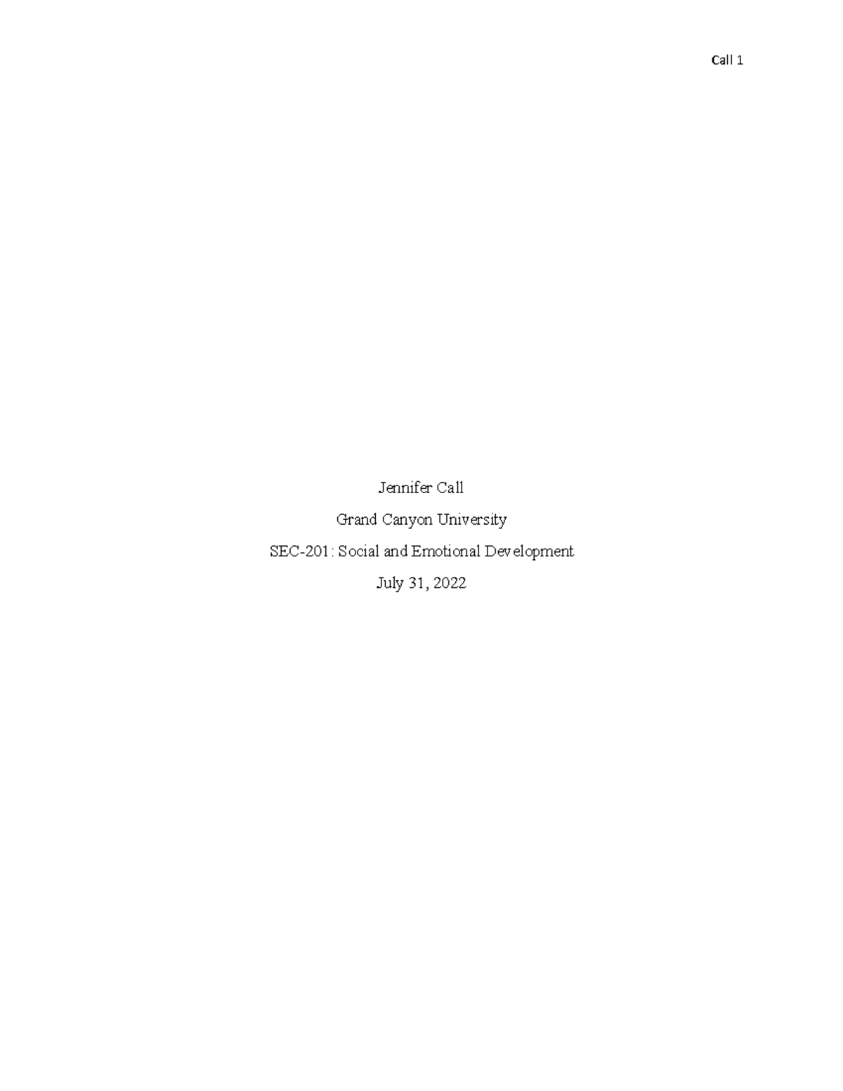 SEC-201 Social and Emotional Development - Jennifer Call Grand Canyon ...