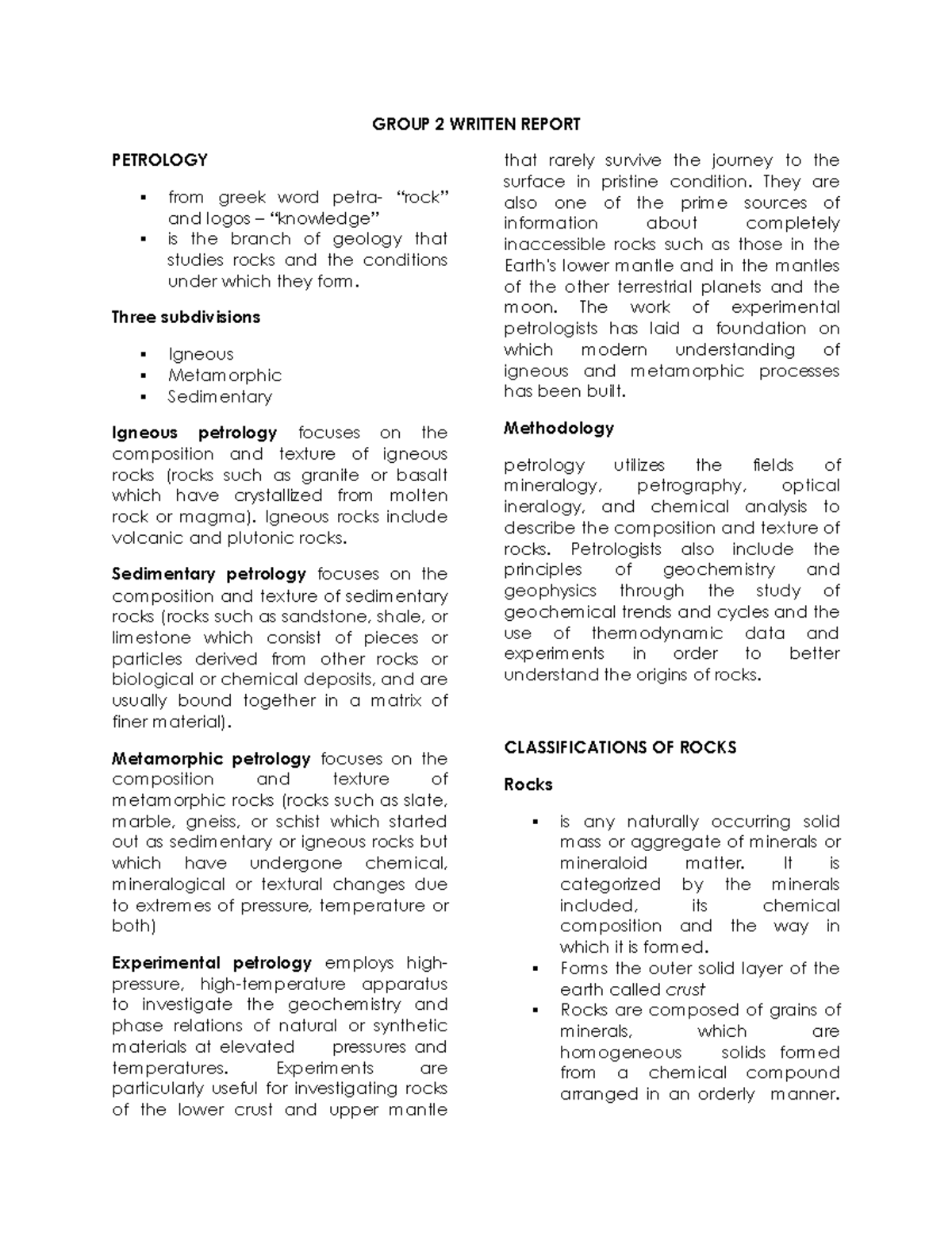 Group 2 Written Report (2-3) - GROUP 2 WRITTEN REPORT PETROLOGY from ...