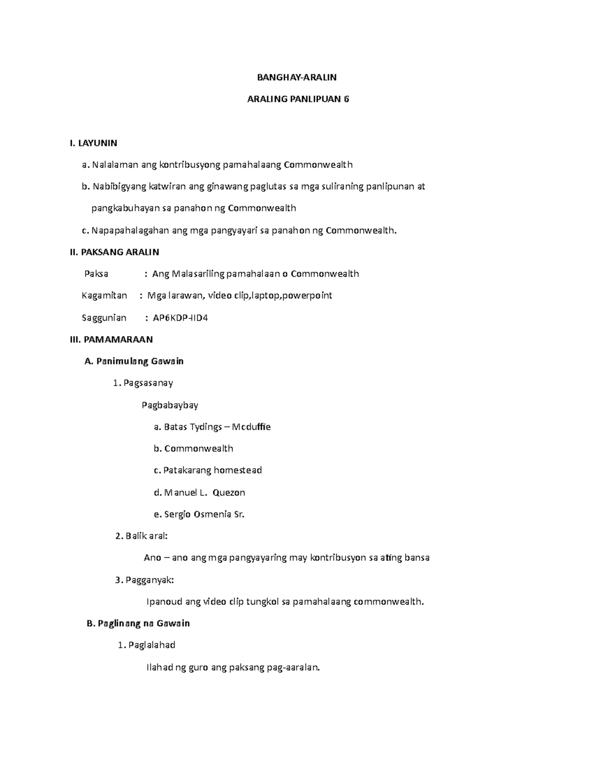 Lesson PLAN FOR DEMO Soctud - BANGHAY-ARALIN ARALING PANLIPUAN 6 I ...