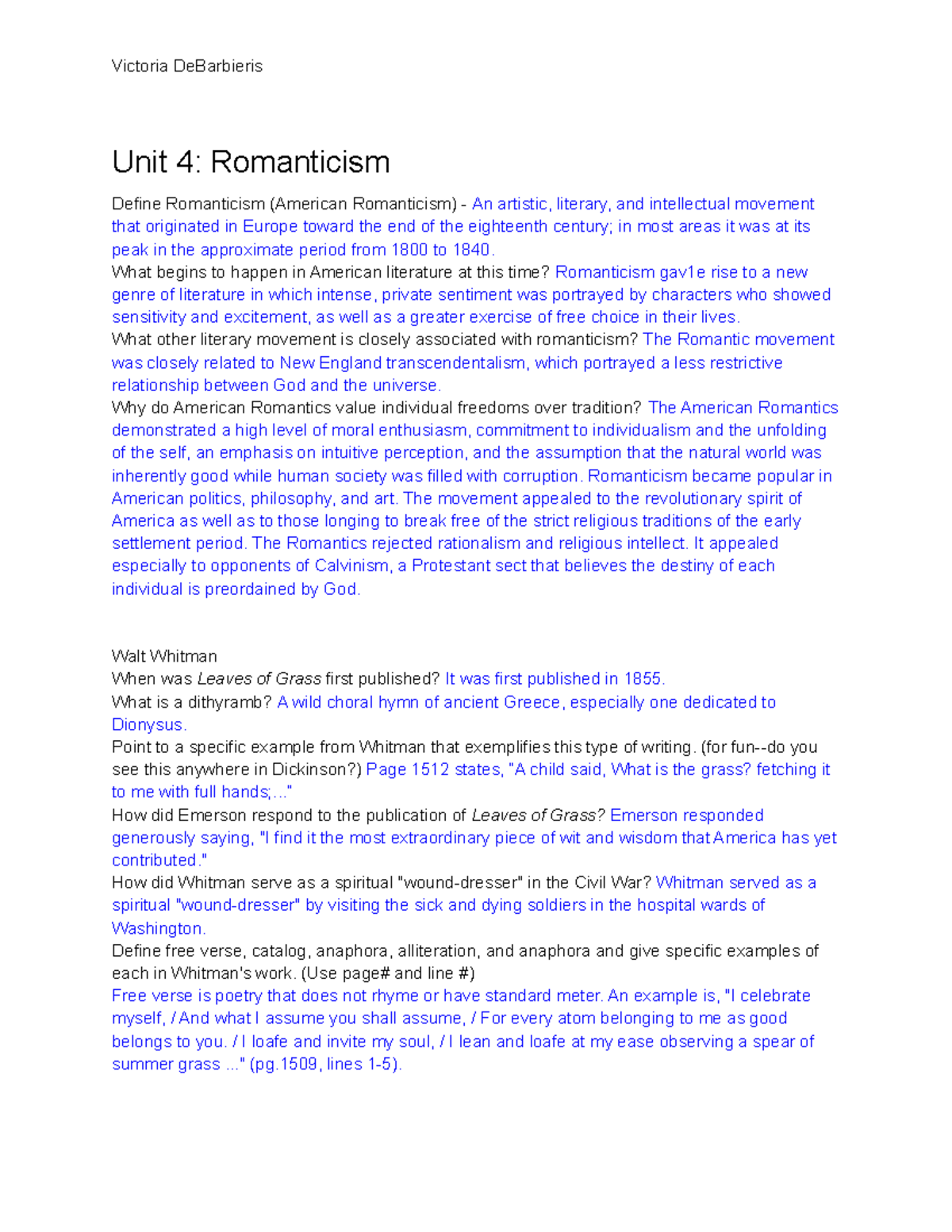 Unit 4 Romanticism - Unit 4: Romanticism Define Romanticism (American ...