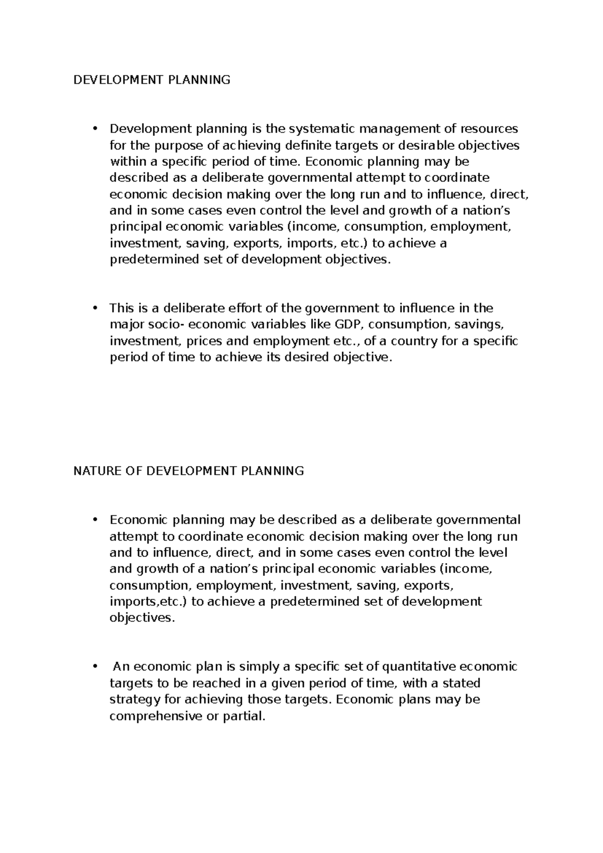 Nature OF Development Planning - DEVELOPMENT PLANNING Development ...