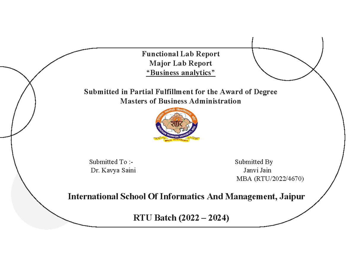 BA ppt for major lab report - Functional Lab Report Major Lab Report ...