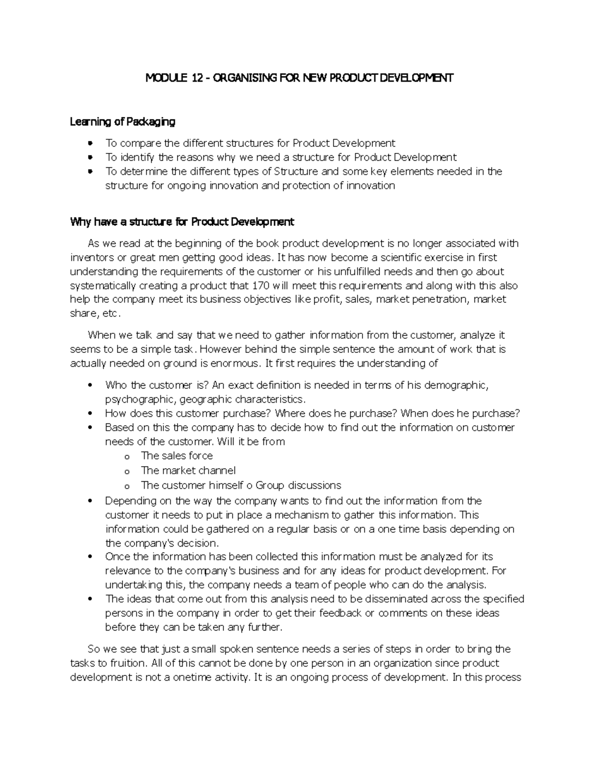 Module 12 -Organizing for New Product Development - MODULE 12 ...