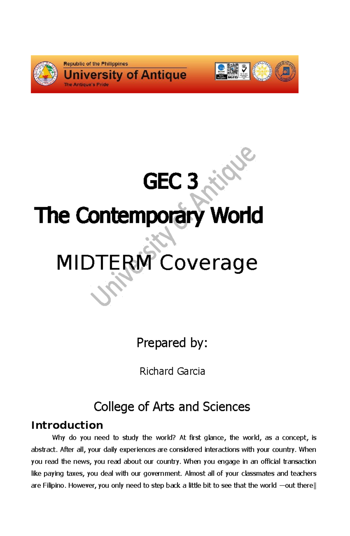 TCW-Midterm-Module - n/a - GEC 3 The Contemporary World MIDTERM ...