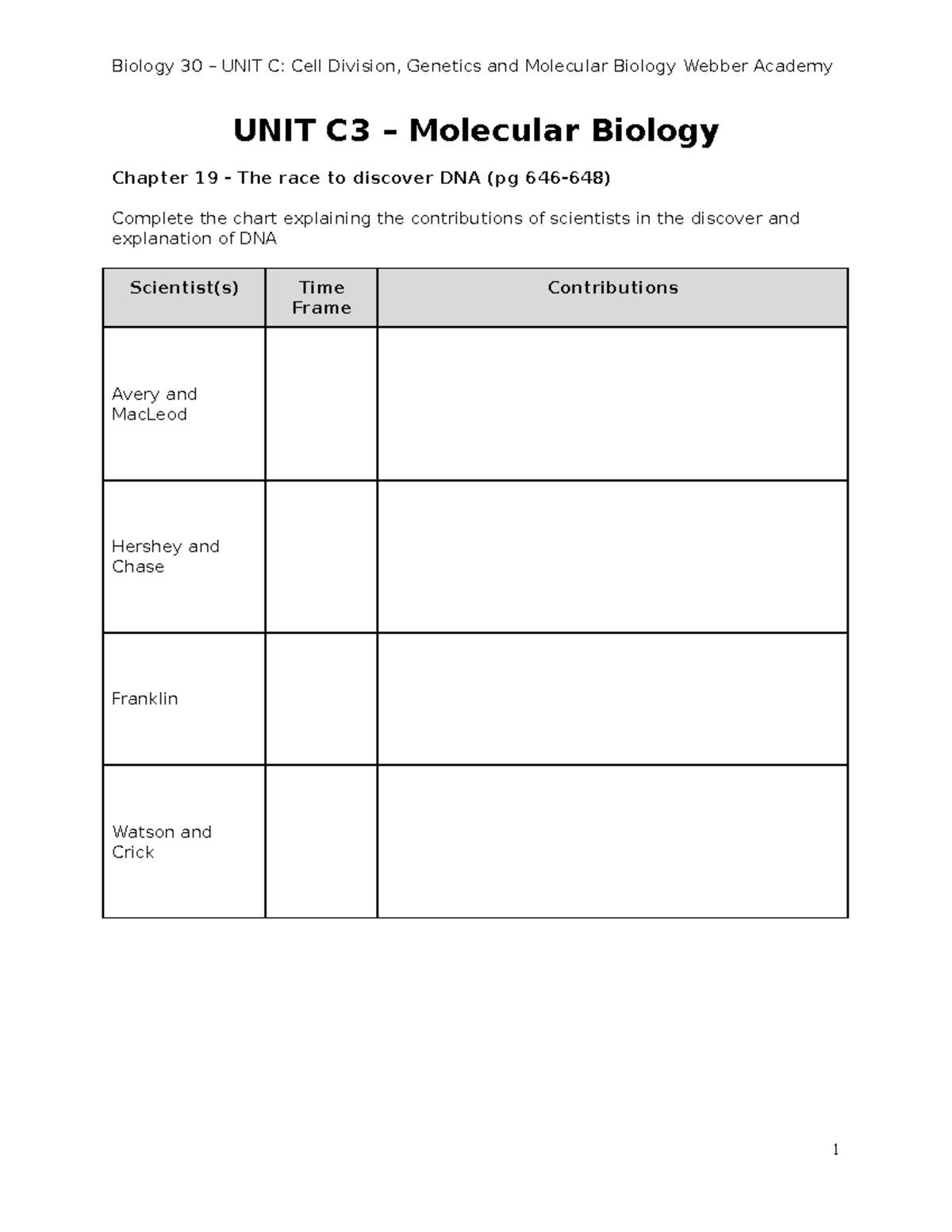 Bio30 WB -Molecular Biology - UNIT C3 – Molecular Biology Chapter 19 ...