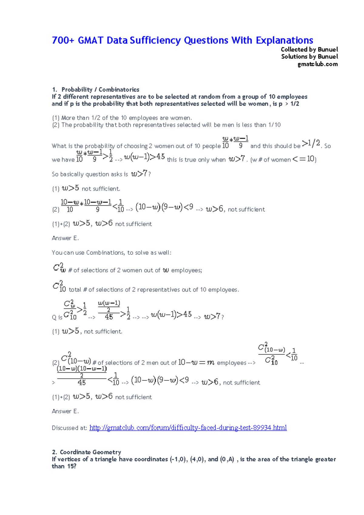 700+ GMAT Data Sufficiency Questions With Explanations - 700+ GMAT Data ...