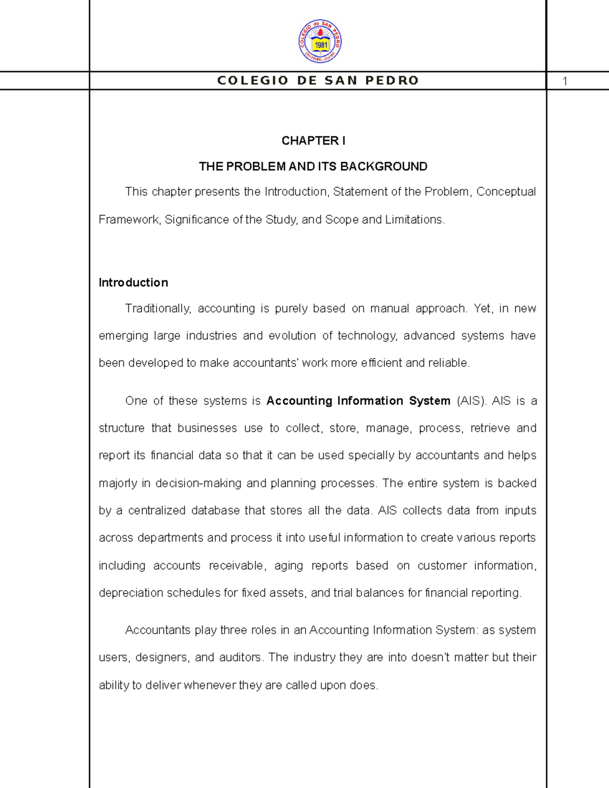 Sample-RES- Study - sample for research - CHAPTER I THE PROBLEM AND ITS ...