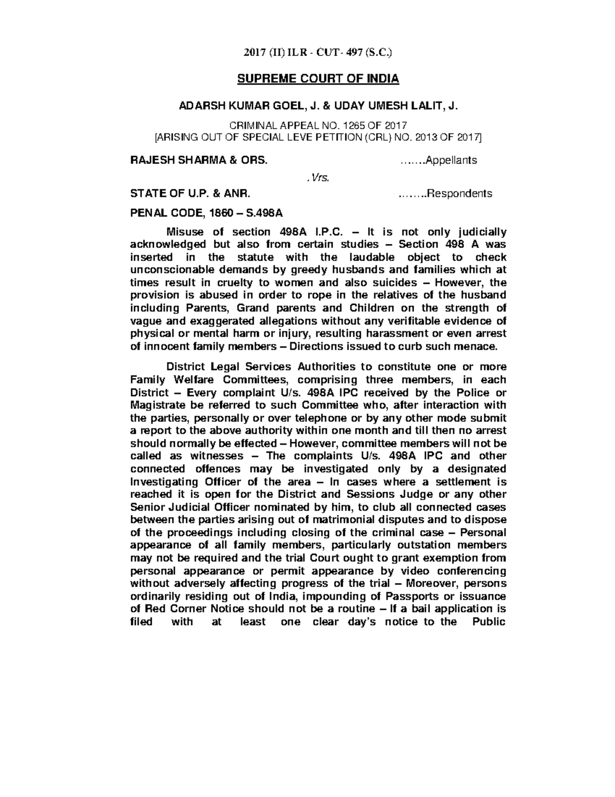 1581680598 - law - 2017 (II) ILR - CUT- 497 (S.) SUPREME COURT OF INDIA ...