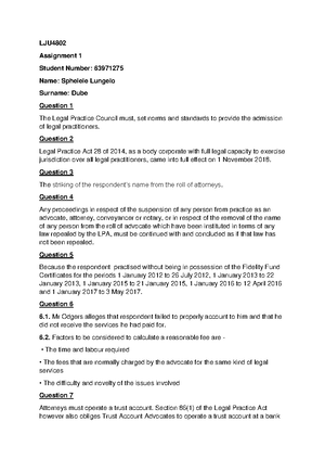 Lju4802 exam - 2022 PROFESSIONAL ETHICS LJU4802, MAY/JUNE PORTFOLIO ...