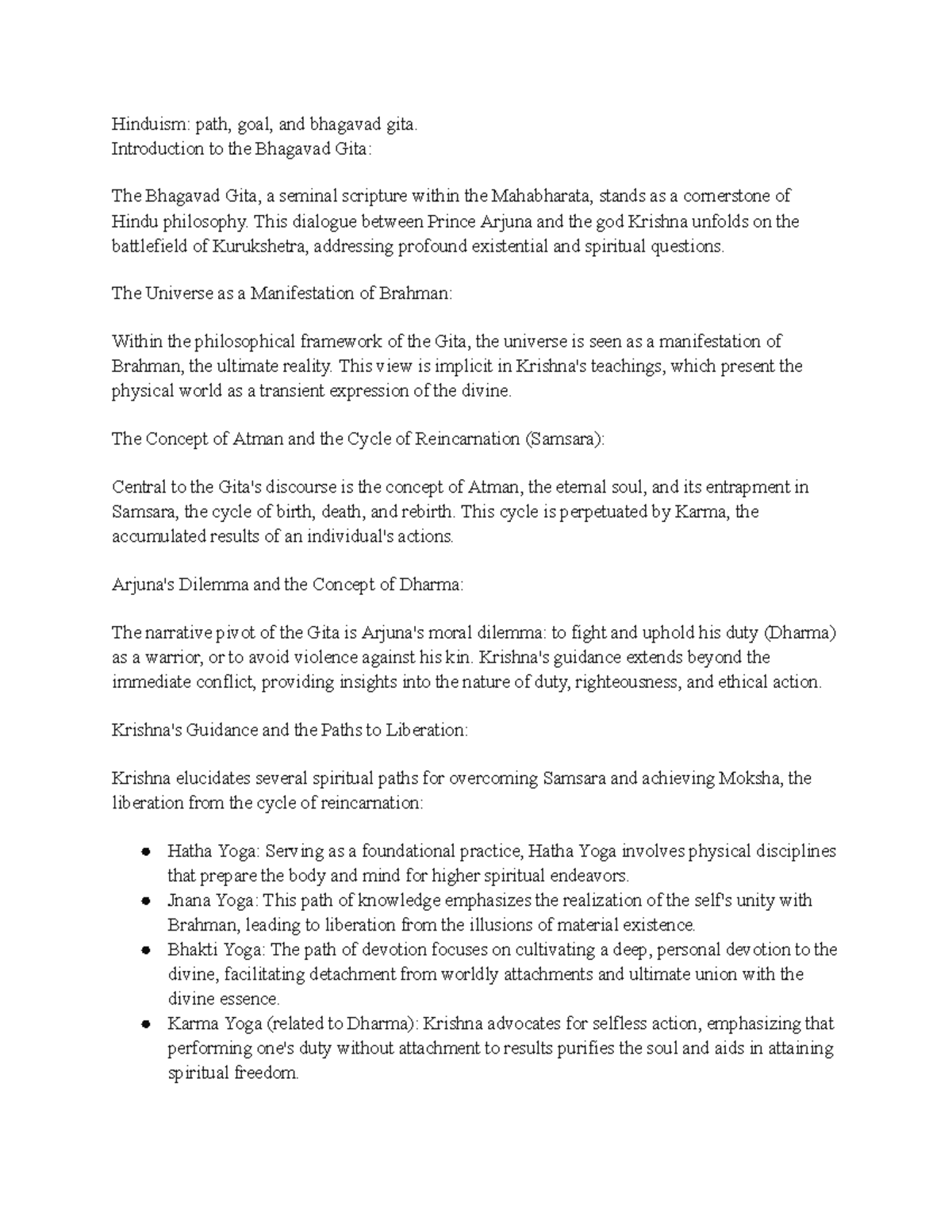 Religious Studies Midterm question regarding Hinduism - Hinduism: path ...