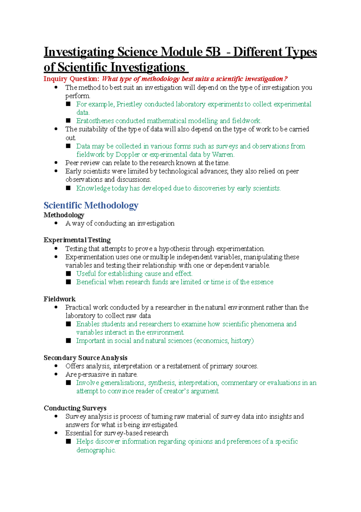 Investigating Science Module 5B - Different Types of Scientific ...