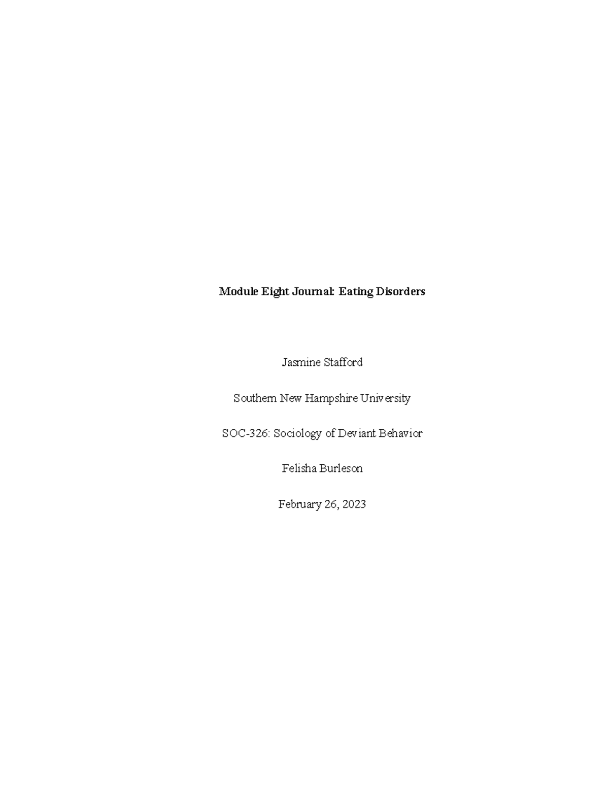 SOC-326 Module Eight Journal - Eating Disorders - Module Eight Journal ...