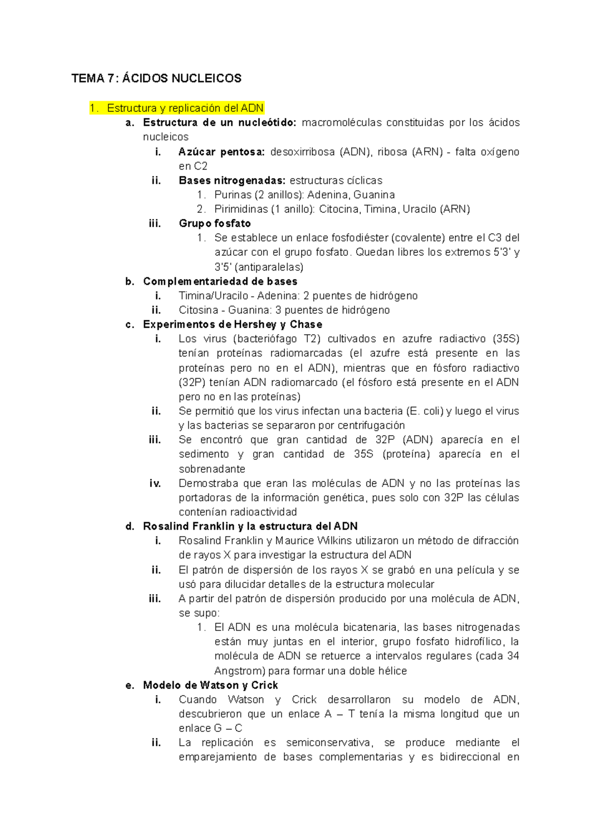 Cell Biology - summary 2 - TEMA 7: ÁCIDOS NUCLEICOS Estructura y replicación del ADN a ...