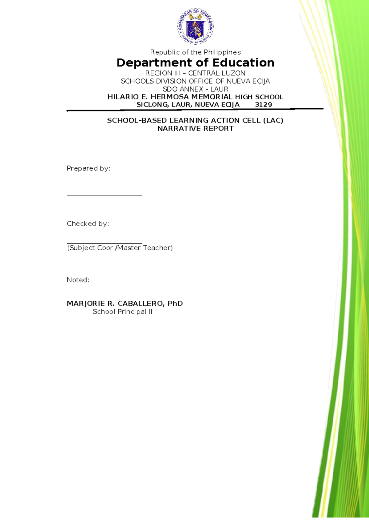 LAC- Template - Republic of the Philippines Department of Education ...