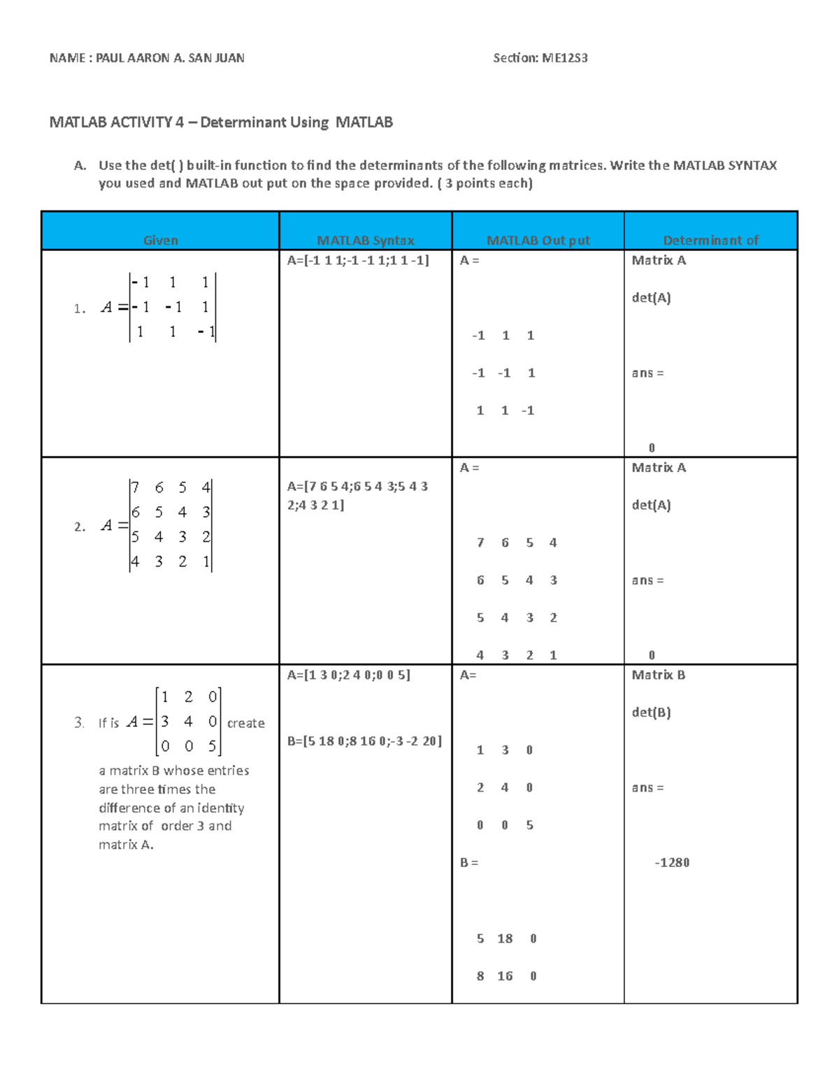 SAN-JUAN- Matlab-4-2 - Answers - NAME : PAUL AARON A. SAN JUAN Section ...