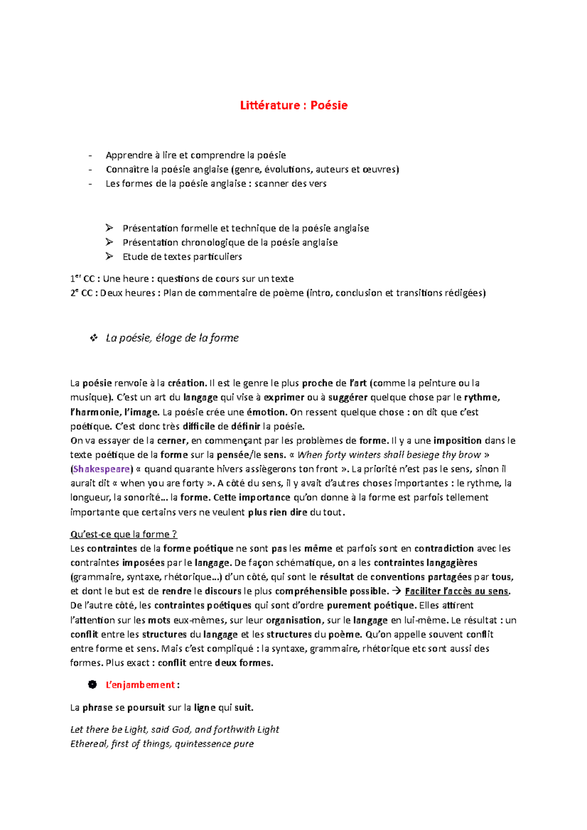 TD Littérature Poésie L2 - Littérature : Poésie - Apprendre à lire et ...