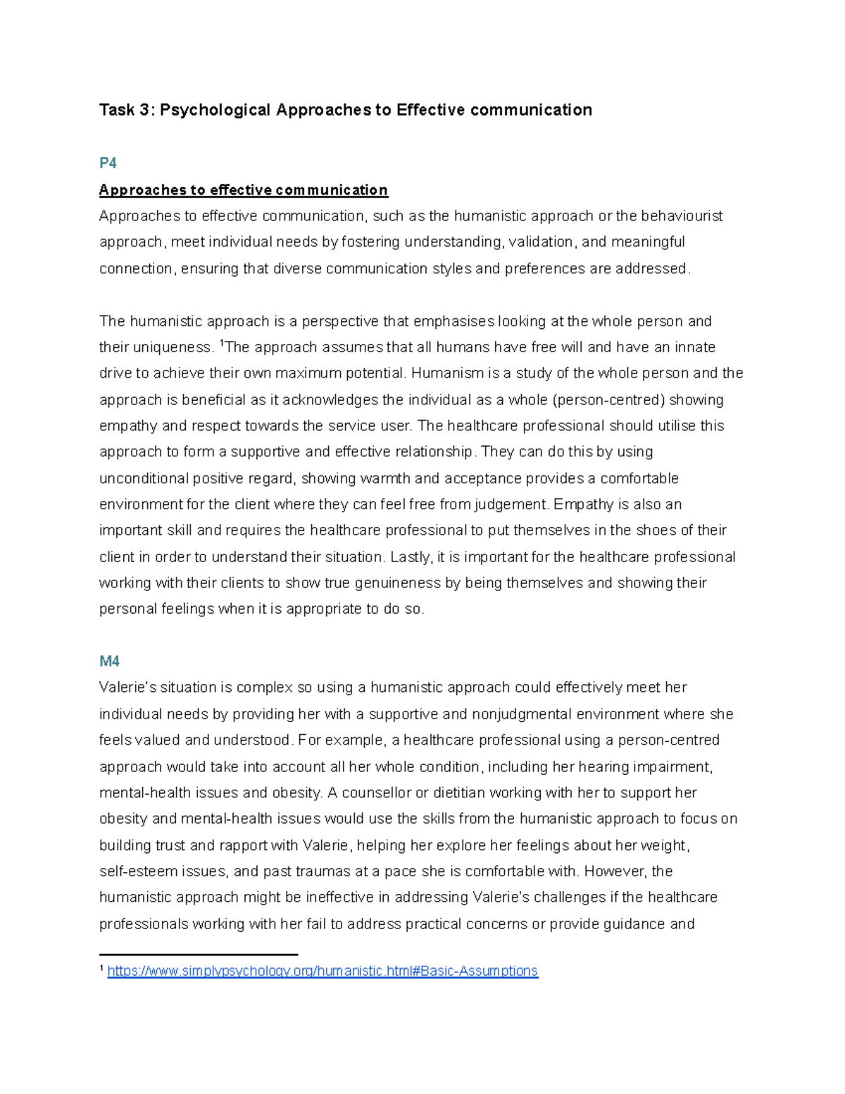 Learning Aim C -Task 3 Psychological Approaches to Effective ...