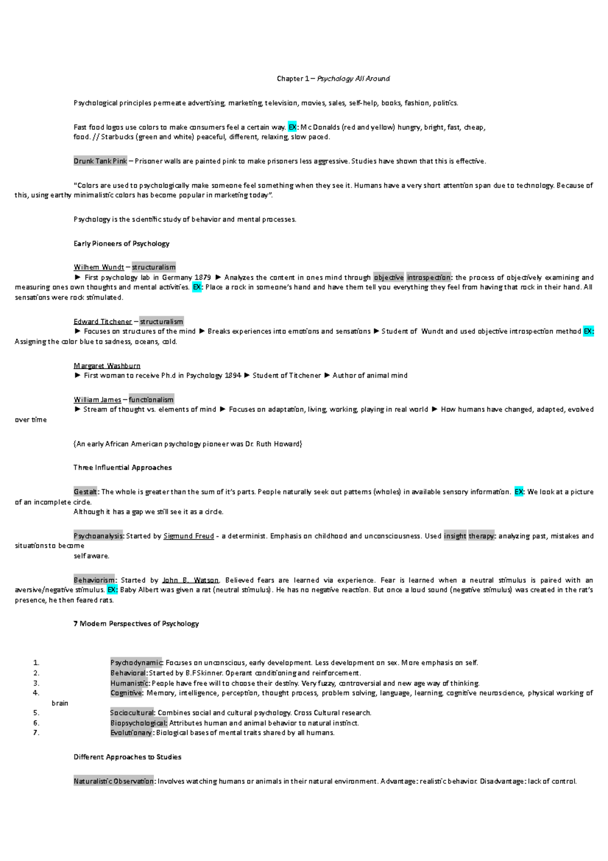 Chapter 1 Psychology - Lecture notes 1 - PSY 100 - BMCC - Studocu