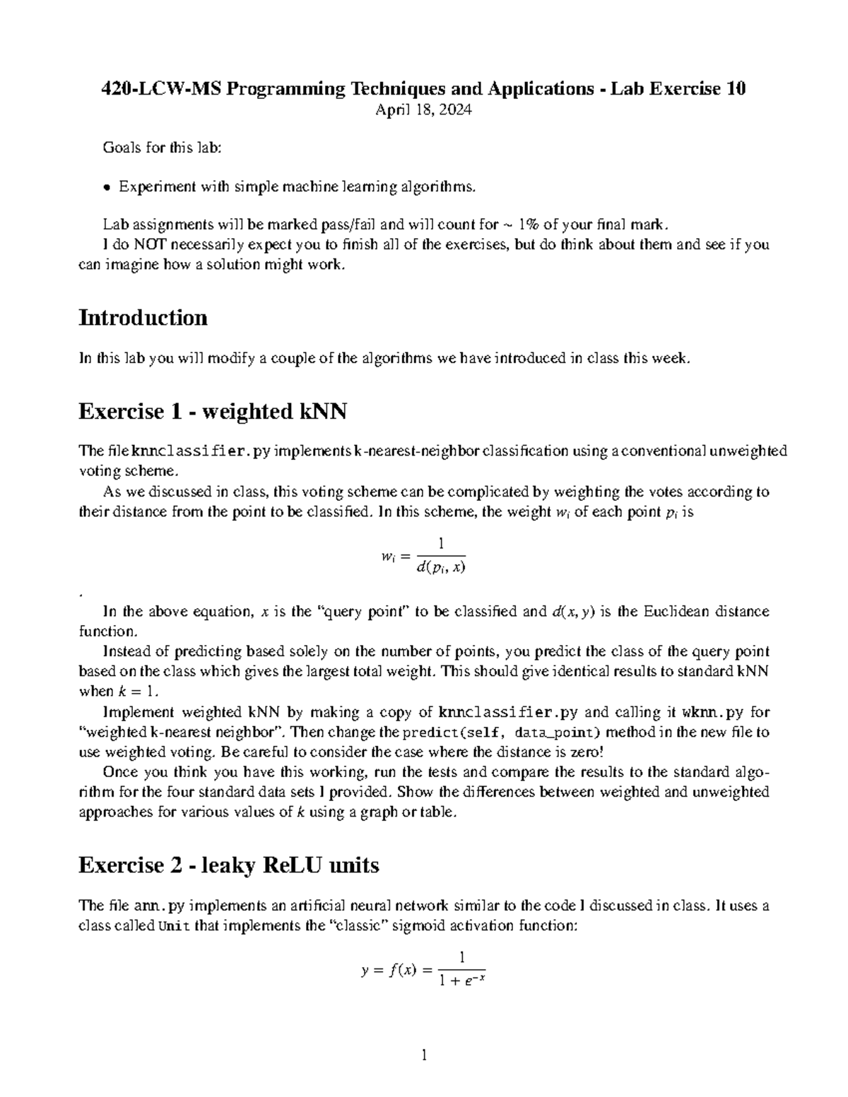 Lab10 - lab - 420-LCW-MS Programming Techniques and Applications - Lab Exercise 10 April 18 ...