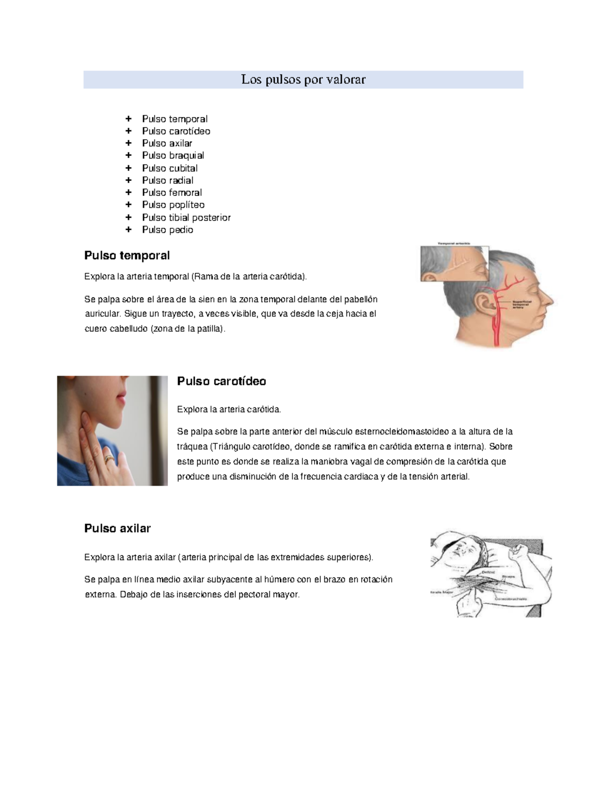 Los pulsos por valorar - Lecture notes 1 - Los pulsos por valorar Pulso ...