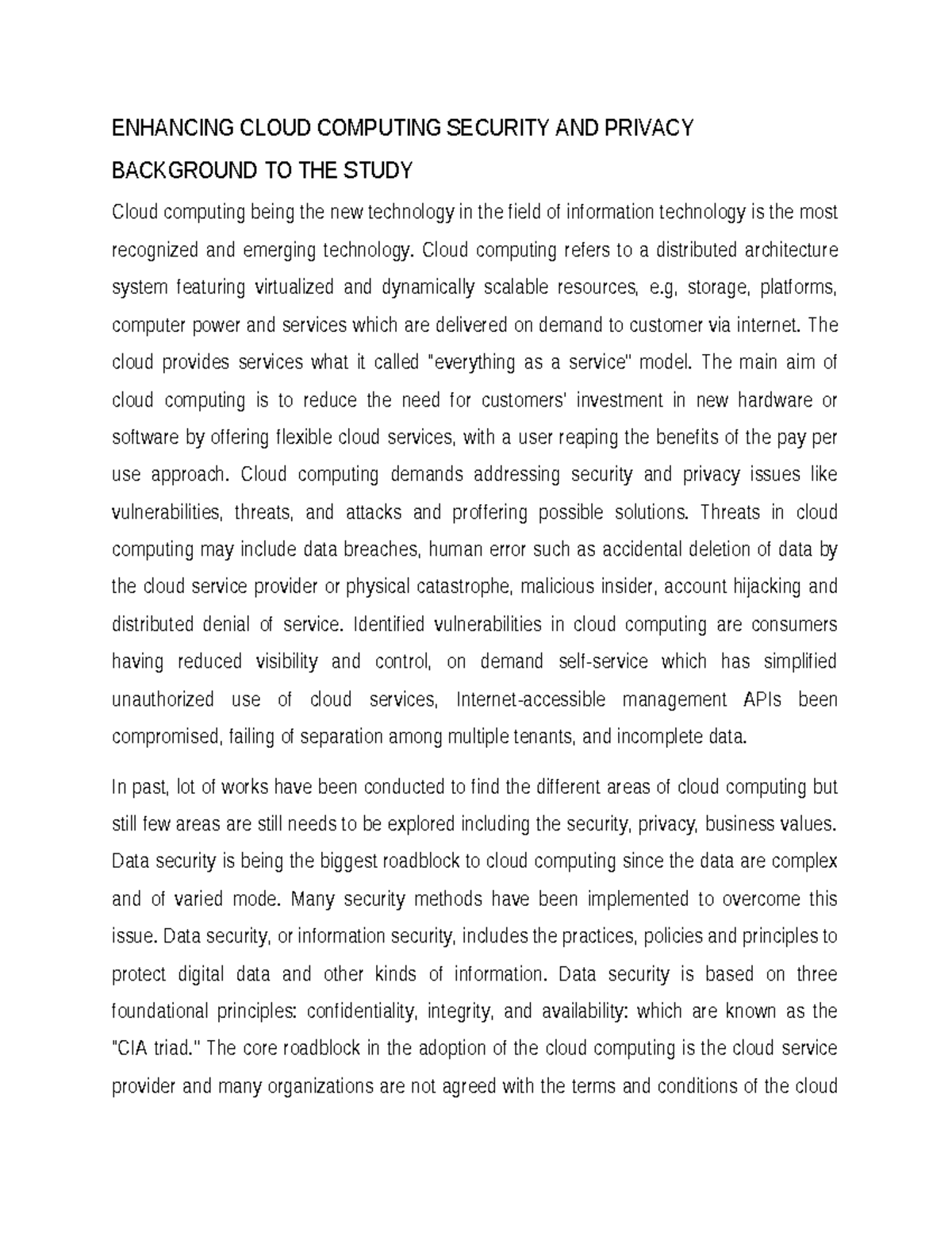 My Seminar Work Enhancing Cloud Computing Security And Privacy Enhancing Cloud Computing