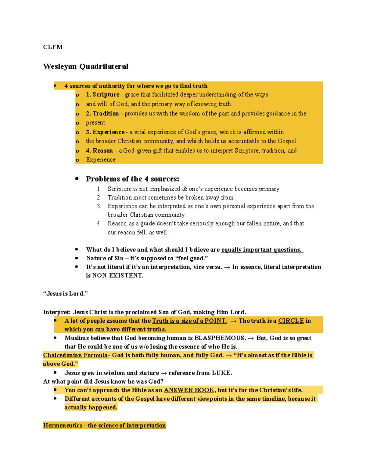 CLFM Final Review - Lecture notes 1-13 - CLFM Wesleyan Quadrilateral 4 ...