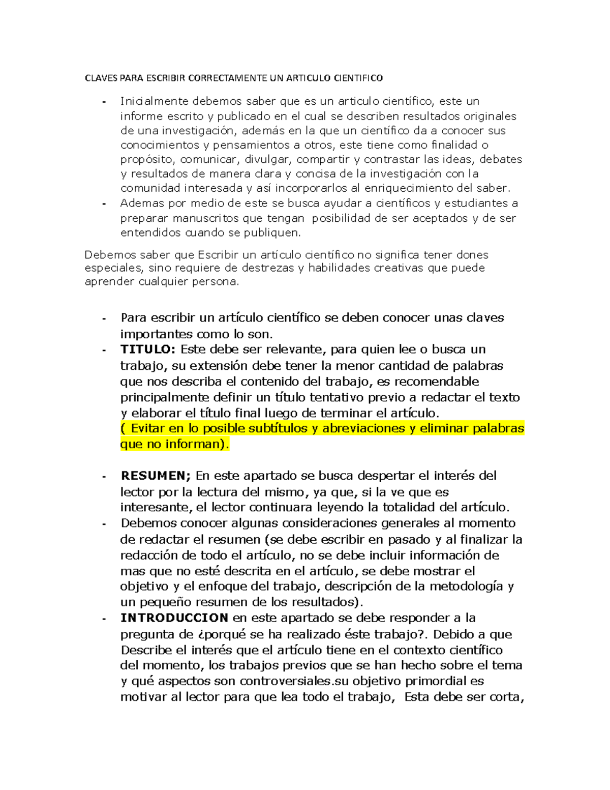 Claves PARA Escribir Correctamente UN Articulo Cientifico - CLAVES PARA ...