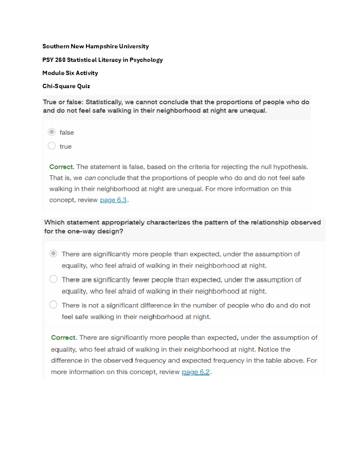 Chi-Square Quiz - 6.11 Chi-Square Quiz - Psy 260 - Southern New ...