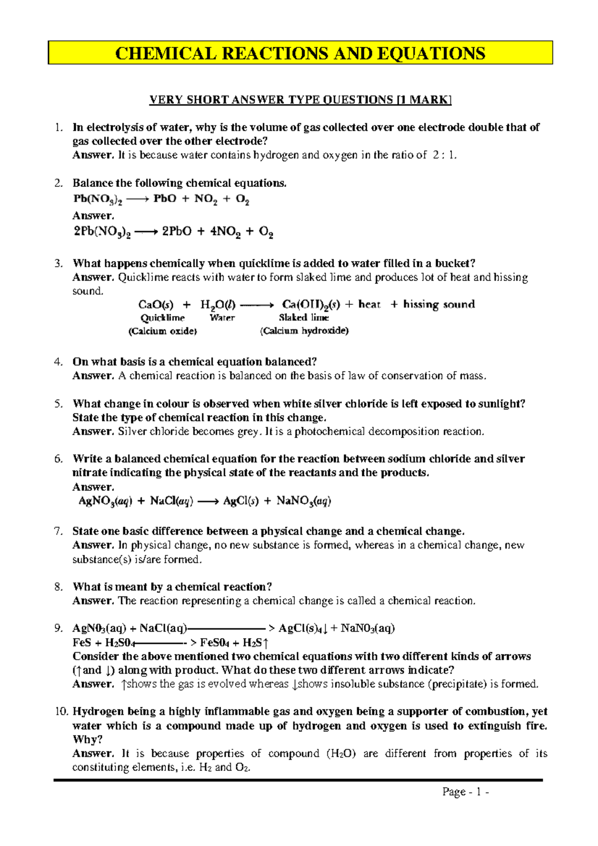 Chemical Reactions And Equations CHEMICAL REACTIONS AND EQUATIONS