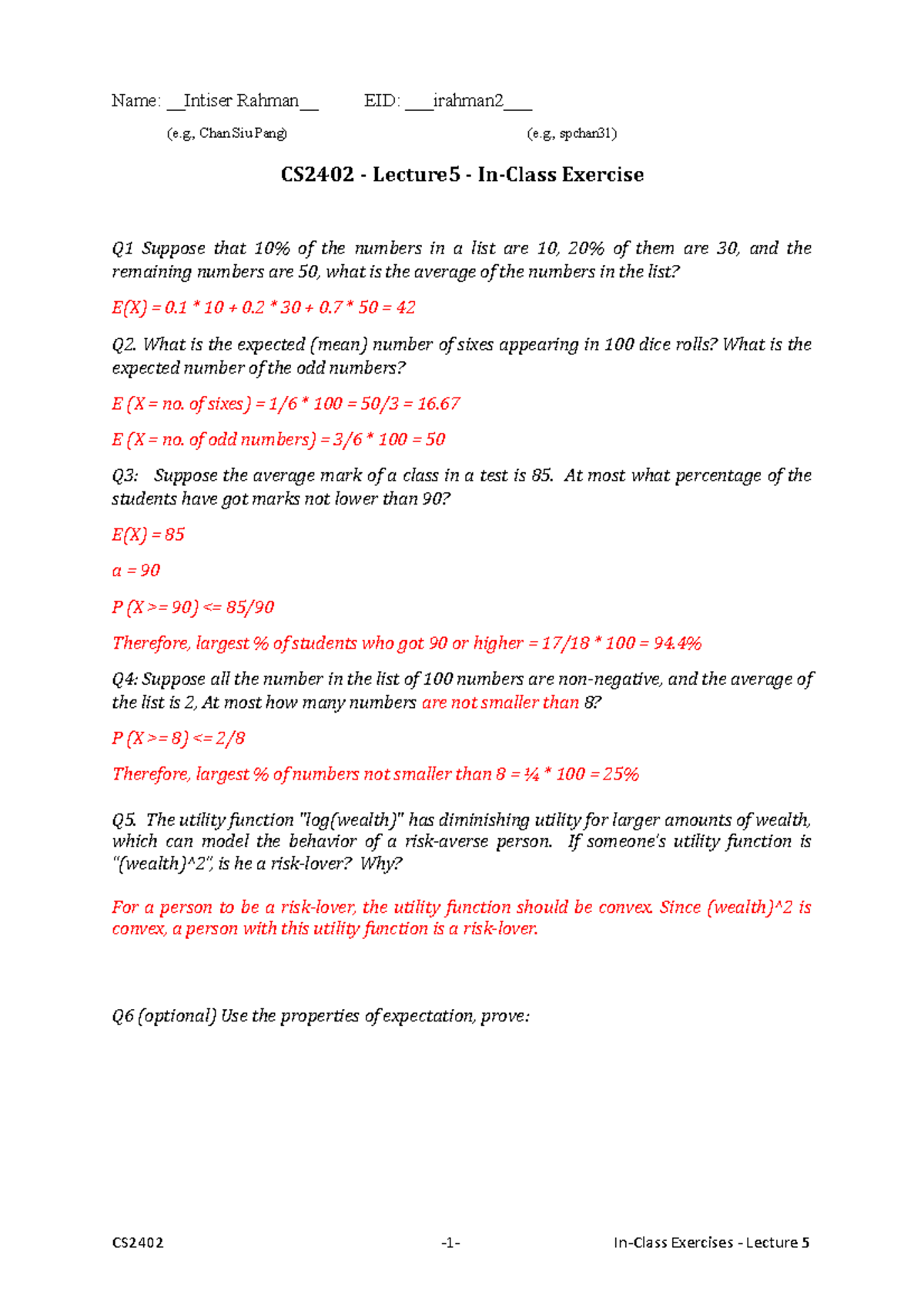 Ex-L5 - Tutorials - Name: Intiser Rahman EID: irahman2 (e., Chan Siu Pang) (e., spchan31) CS2402 ...