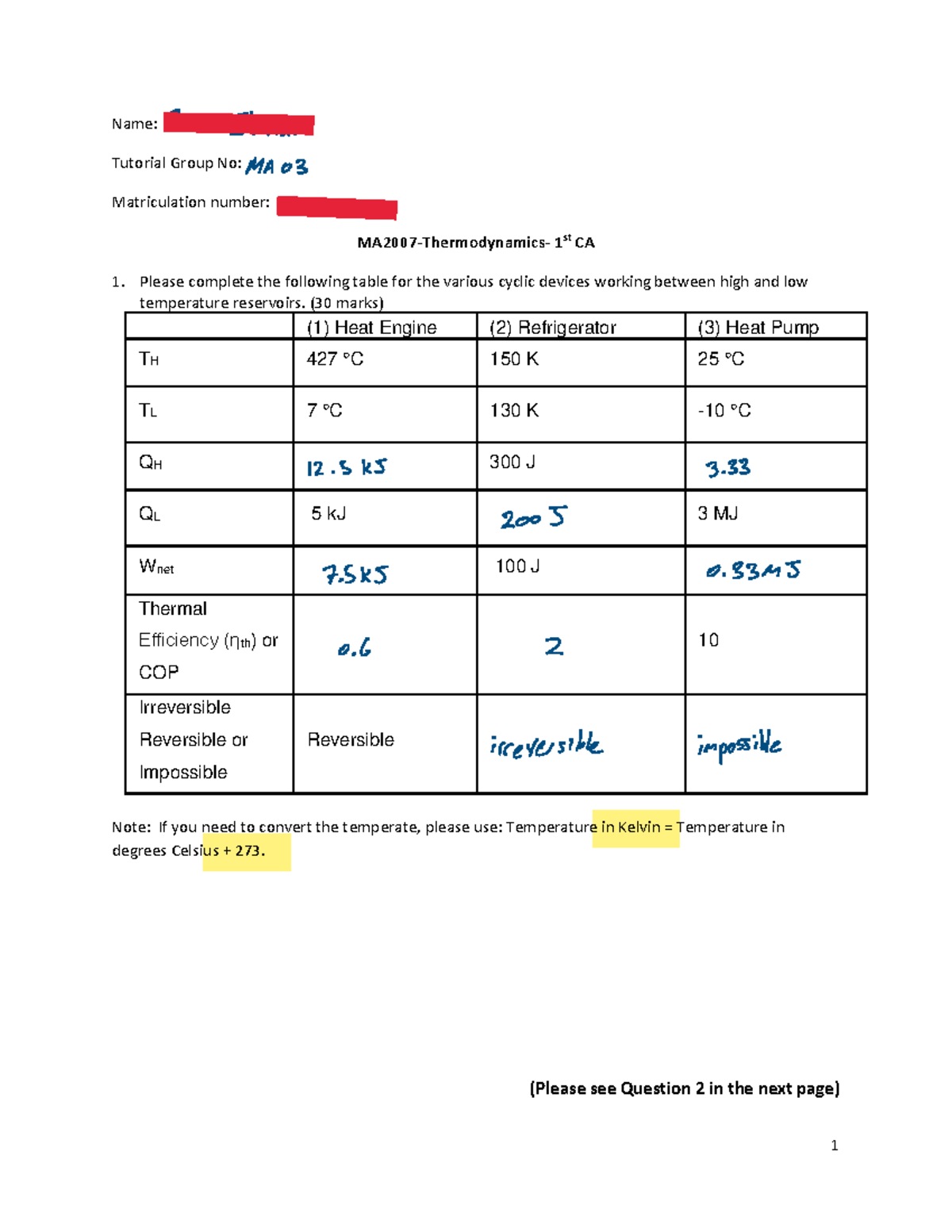 CA1 Take Home Assignment - Name: Tutorial Group No: Matriculation ...