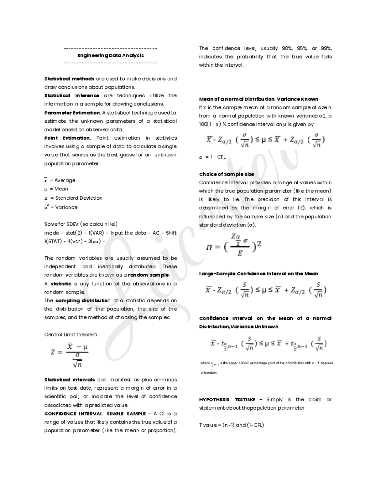 EDA Notes - eef - Leicester —- Engineering Data Analysis —- Statistical ...