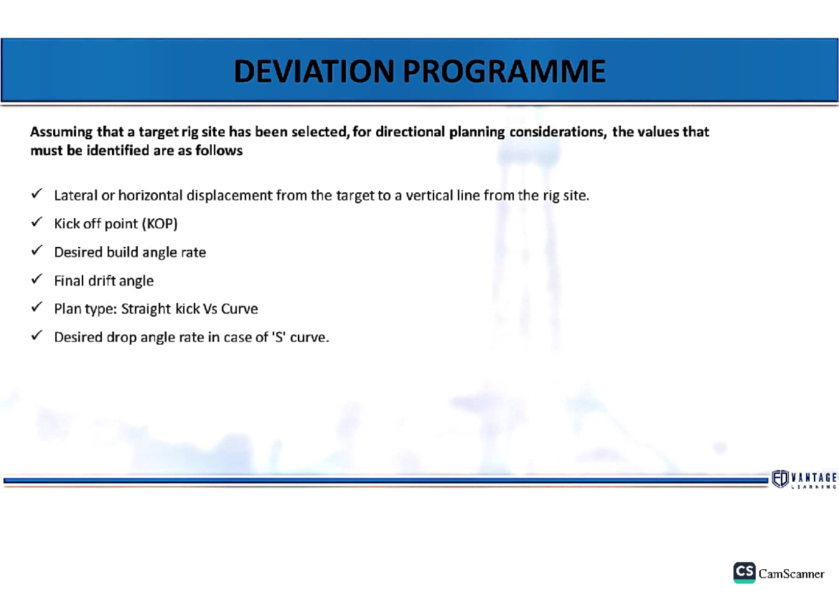 P7 - DEVIATION PROGRAMME APPLICATIONS TYPES OF DIRECTIONAL DRILLING ...