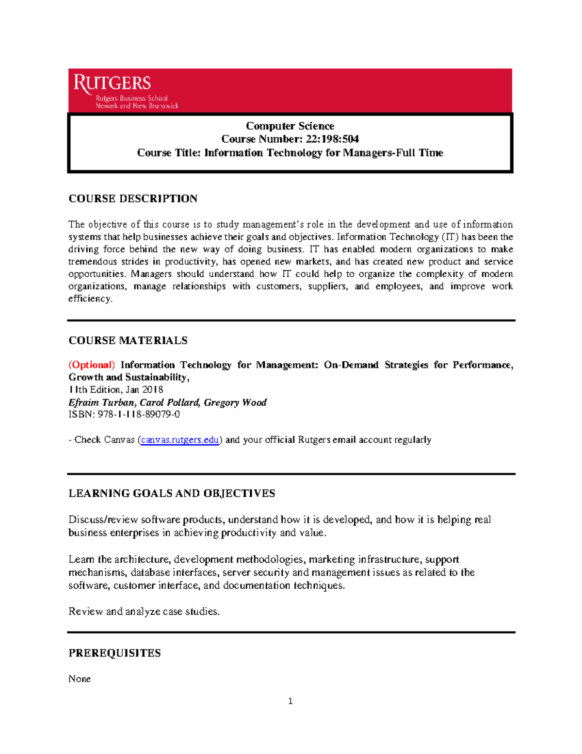 syllabus for info tech - COURSE DESCRIPTION The objective of this ...