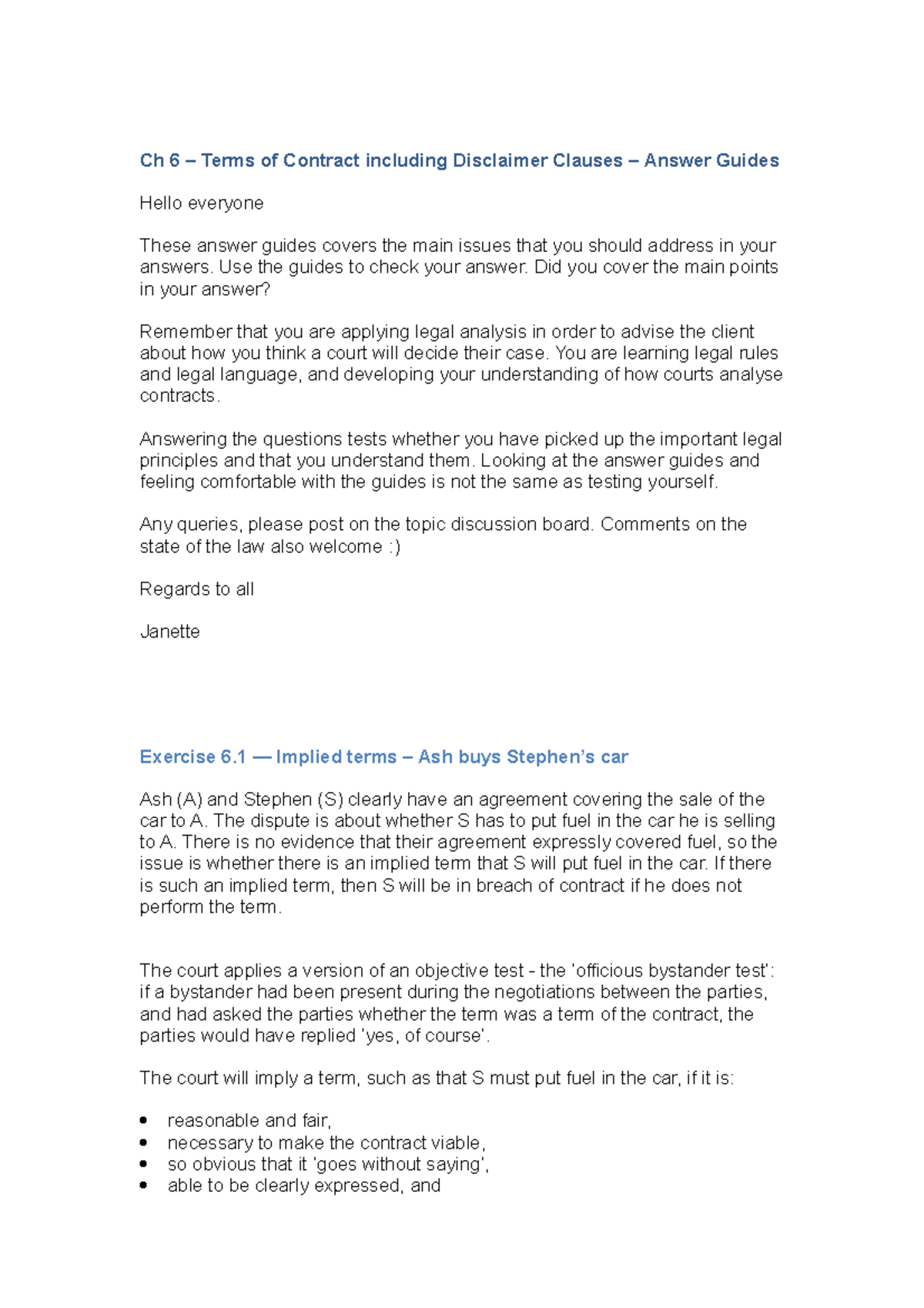 Ch 6 – Terms of Contract including Disclaimer Clauses – Answer Guides ...