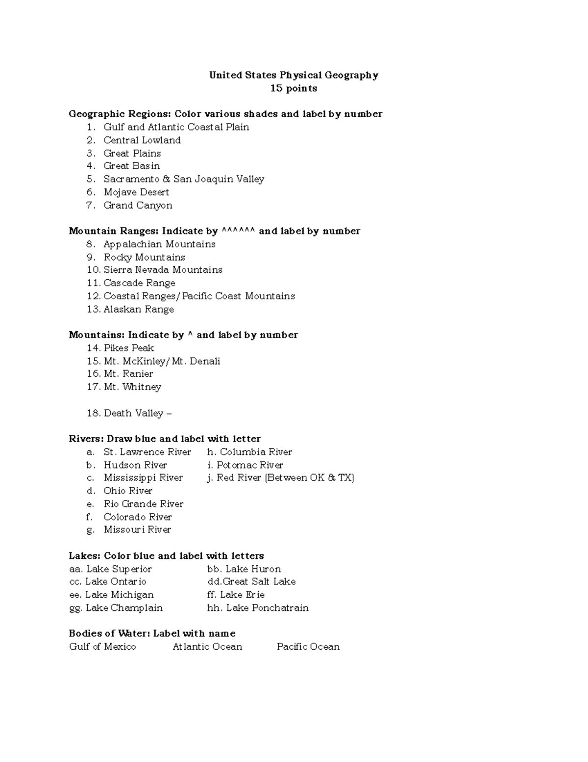 Physical+geography - Notes for use - United States Physical Geography ...