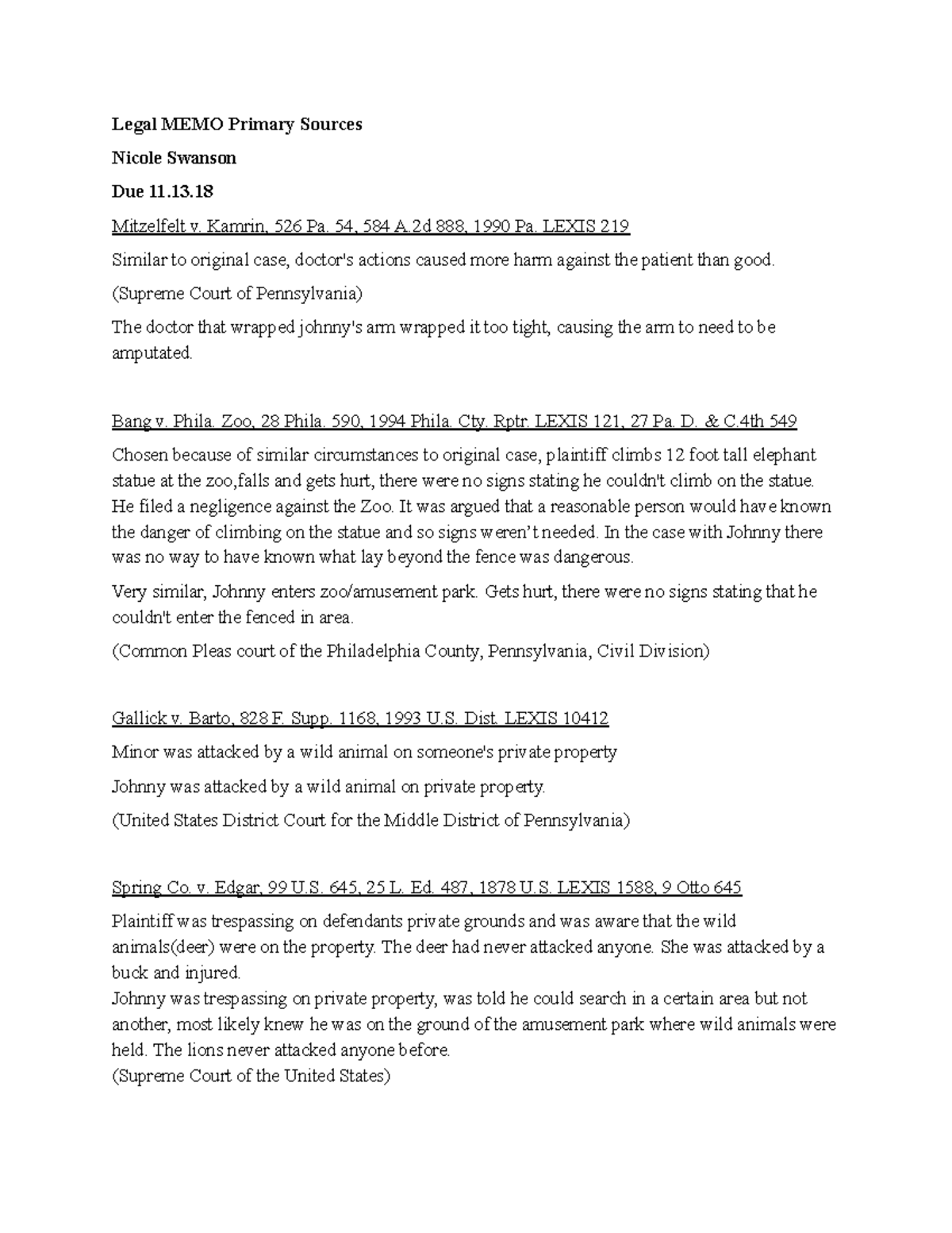 Legal MEMO primary sources - Legal MEMO Primary Sources Nicole Swanson ...