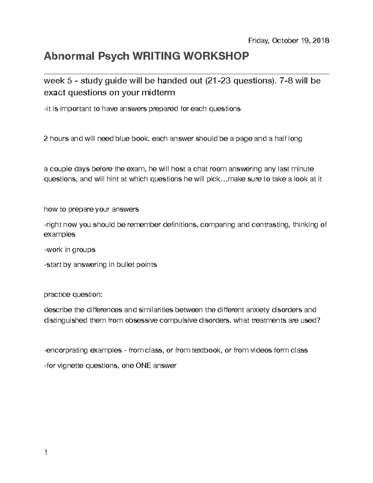 Abnormal writing workshop notes - Friday, October 19, 2018 Abnormal ...