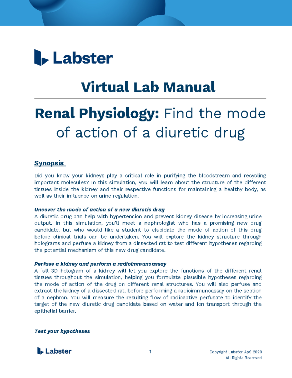 PEE Renal Physiology Find the mode of action of a diuretic drug Lab Manual - Virtual Lab Manual ...