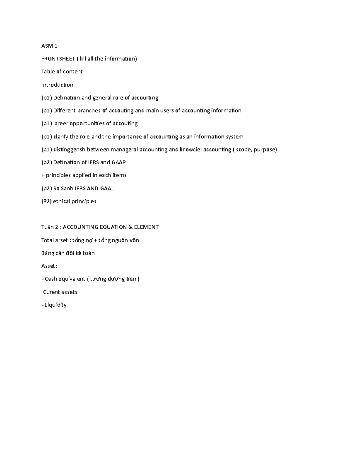 ASM 1 - AS MUCHS HOW - ASM 1 FRONTSHEET ( fill all the information ...