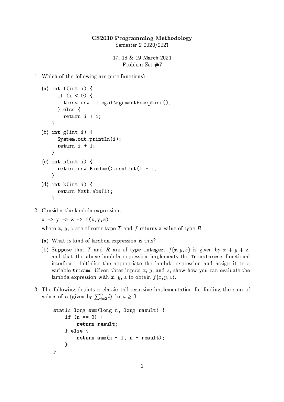 Recitation 07 Cs2030 Programming Methodology Semester 2 2020 17 18 And 19 March 2021 Problem