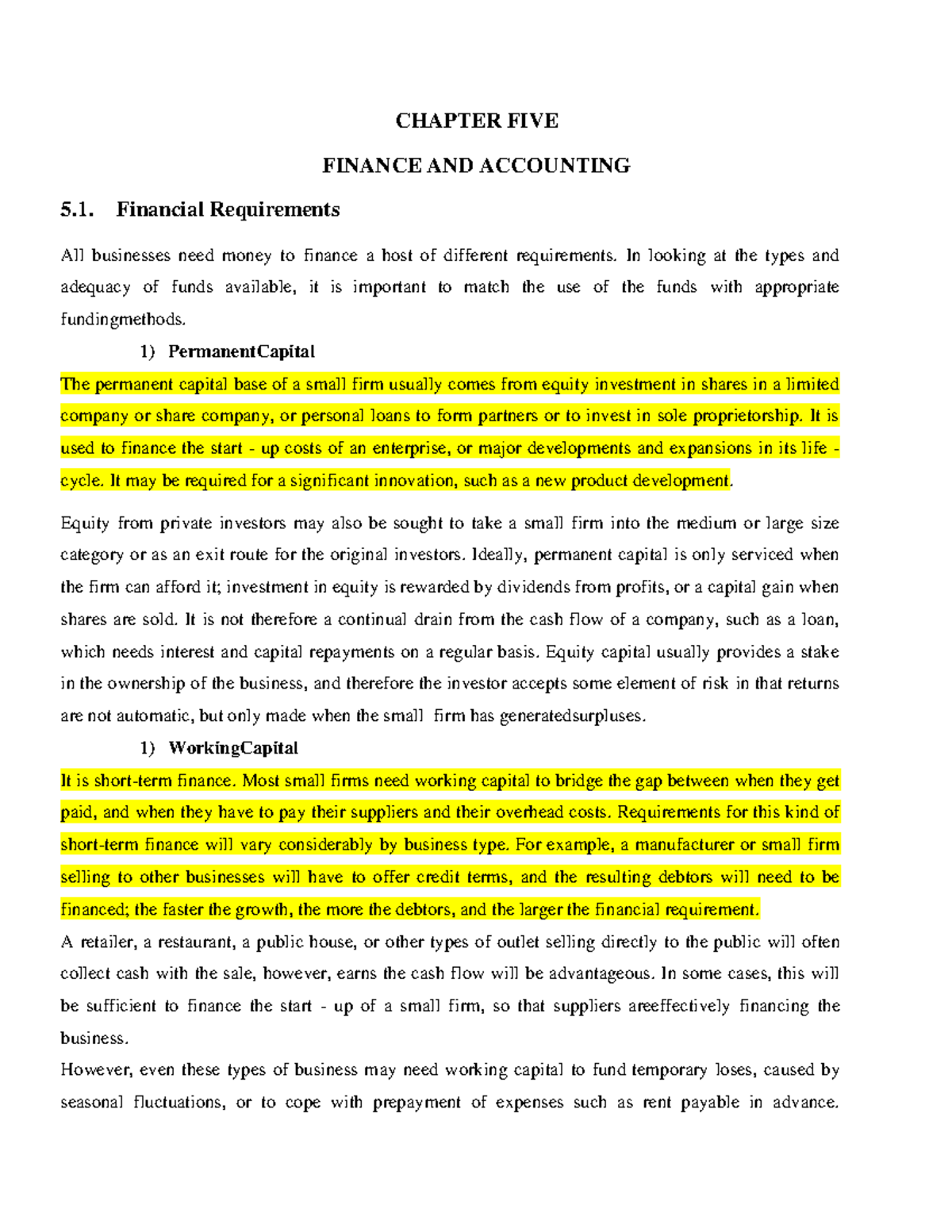 Chapter five accounting for entrepreneur - CHAPTER FIVE FINANCE AND ...