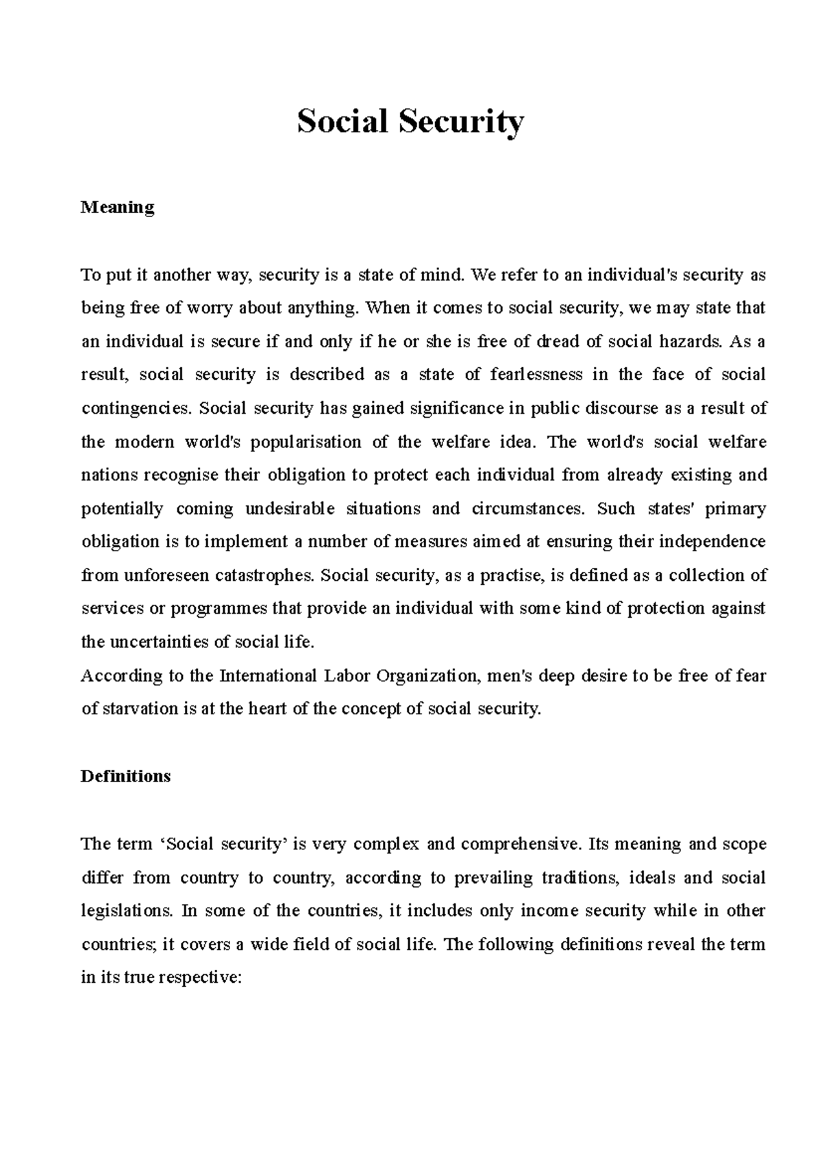 Social Security - Lecture notes 3 - Social Security Meaning To put it ...