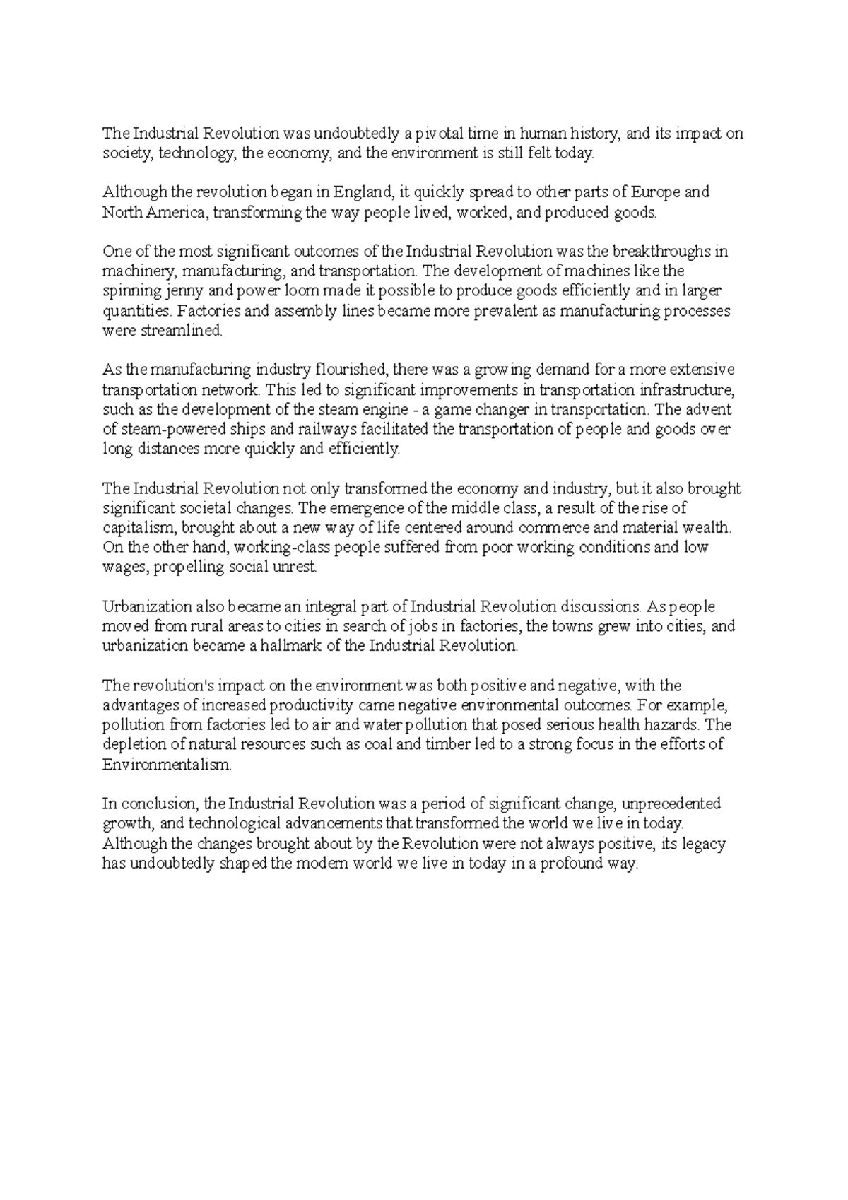 Industrial rev notes - The Industrial Revolution was undoubtedly a ...