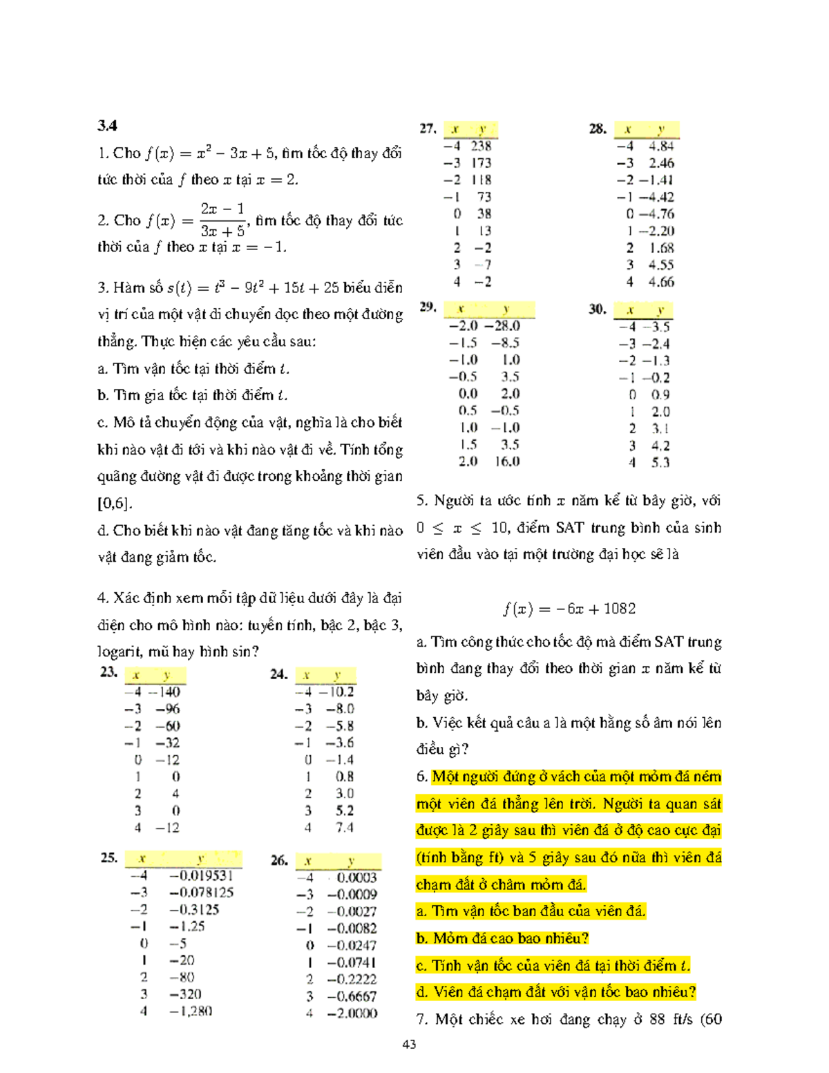 Bài tập toán 2 - adfad - 3. Cho f (x) = x 2 − 3 x + 5, tìm tốc độ thay ...