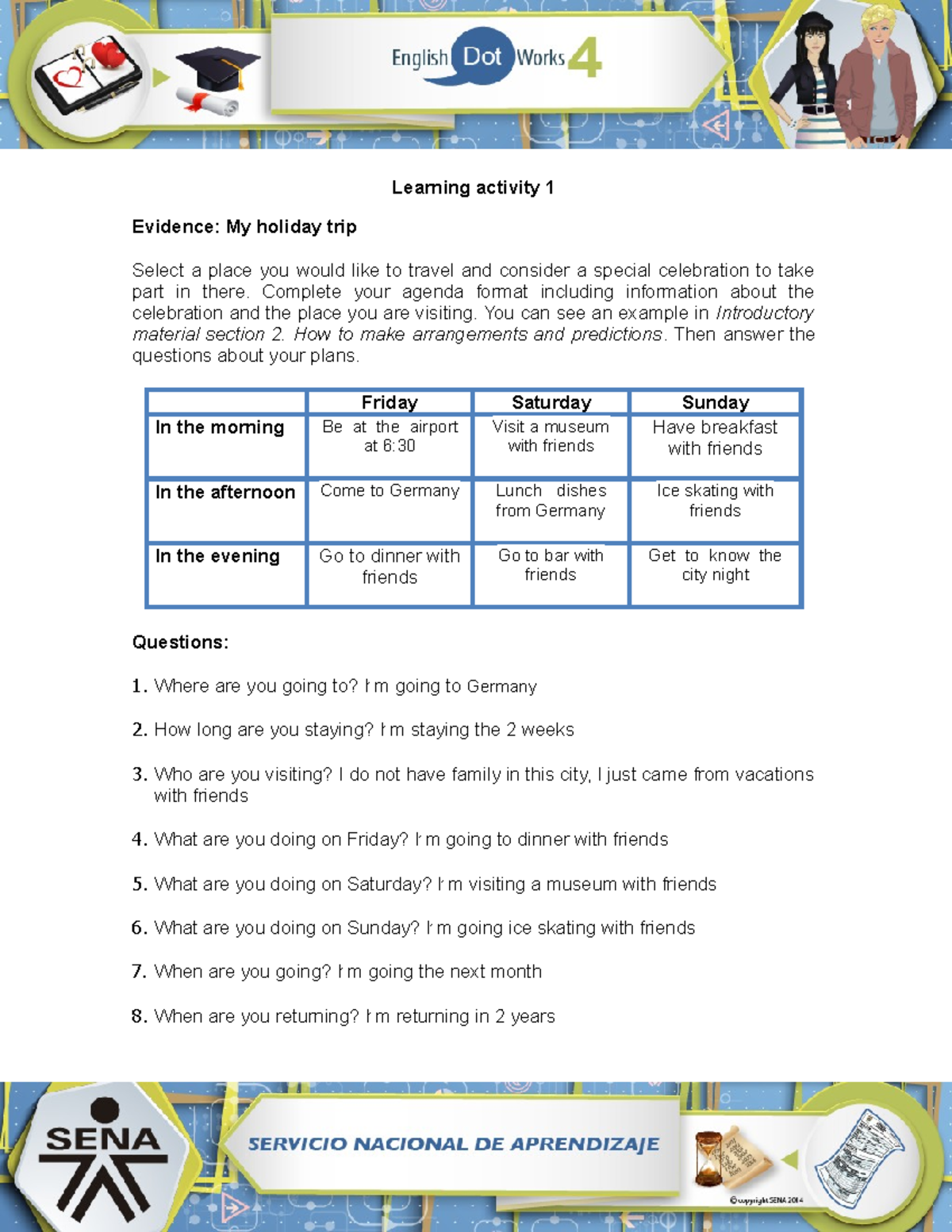 Evidence My holiday trip - Learning activity 1 Evidence: My holiday ...
