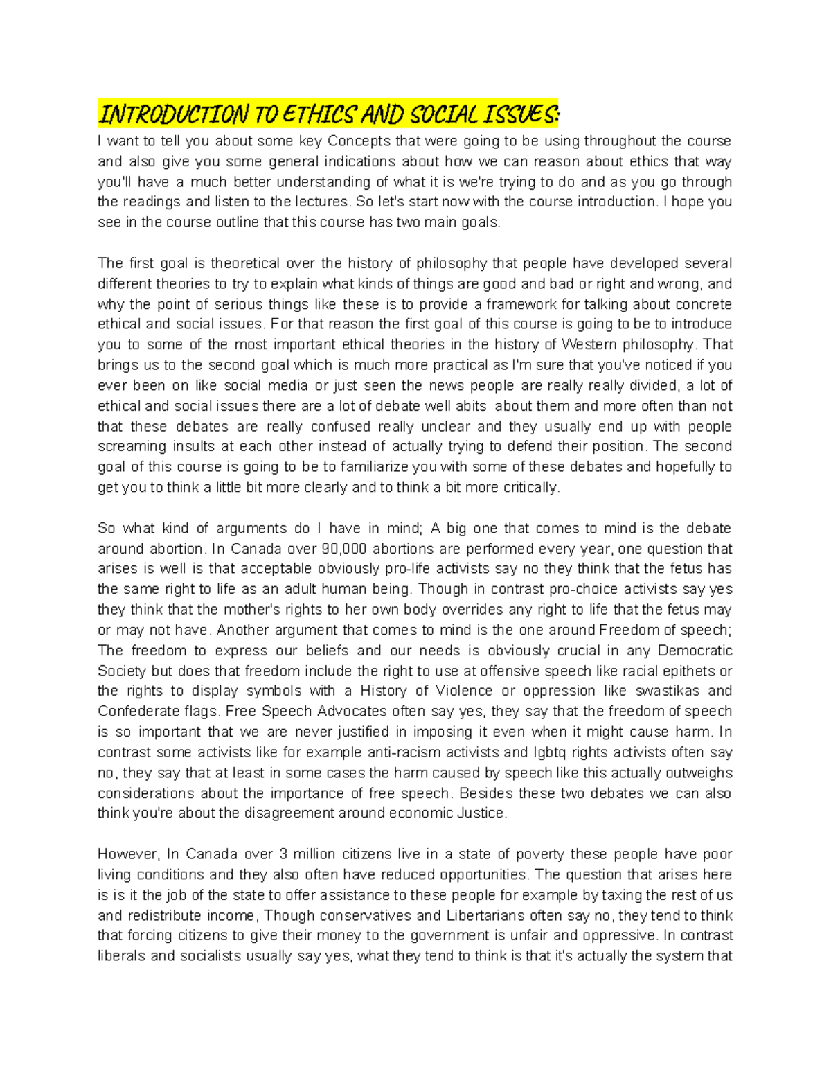 Ethics and social issues - Lecture 1 - INTRODUCTION TO ETHICS AND ...