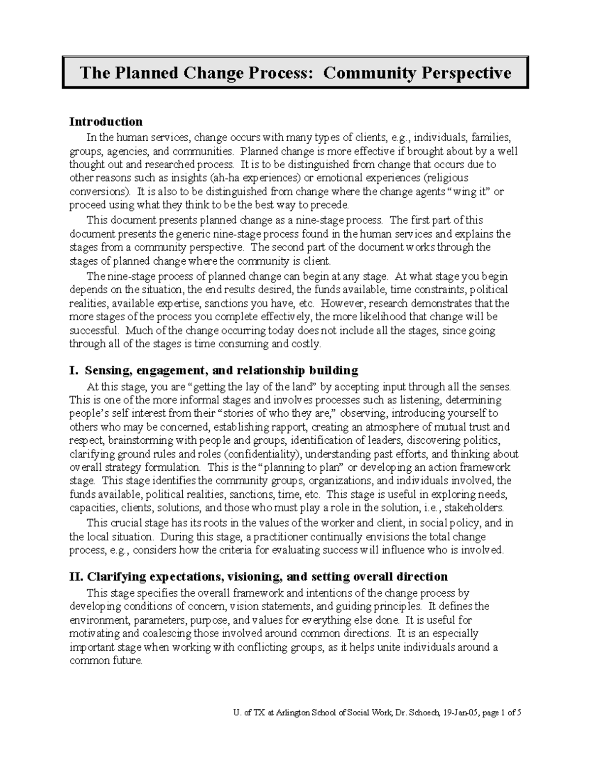 Planned changed - Lecture notes 6 - The Planned Change Process ...