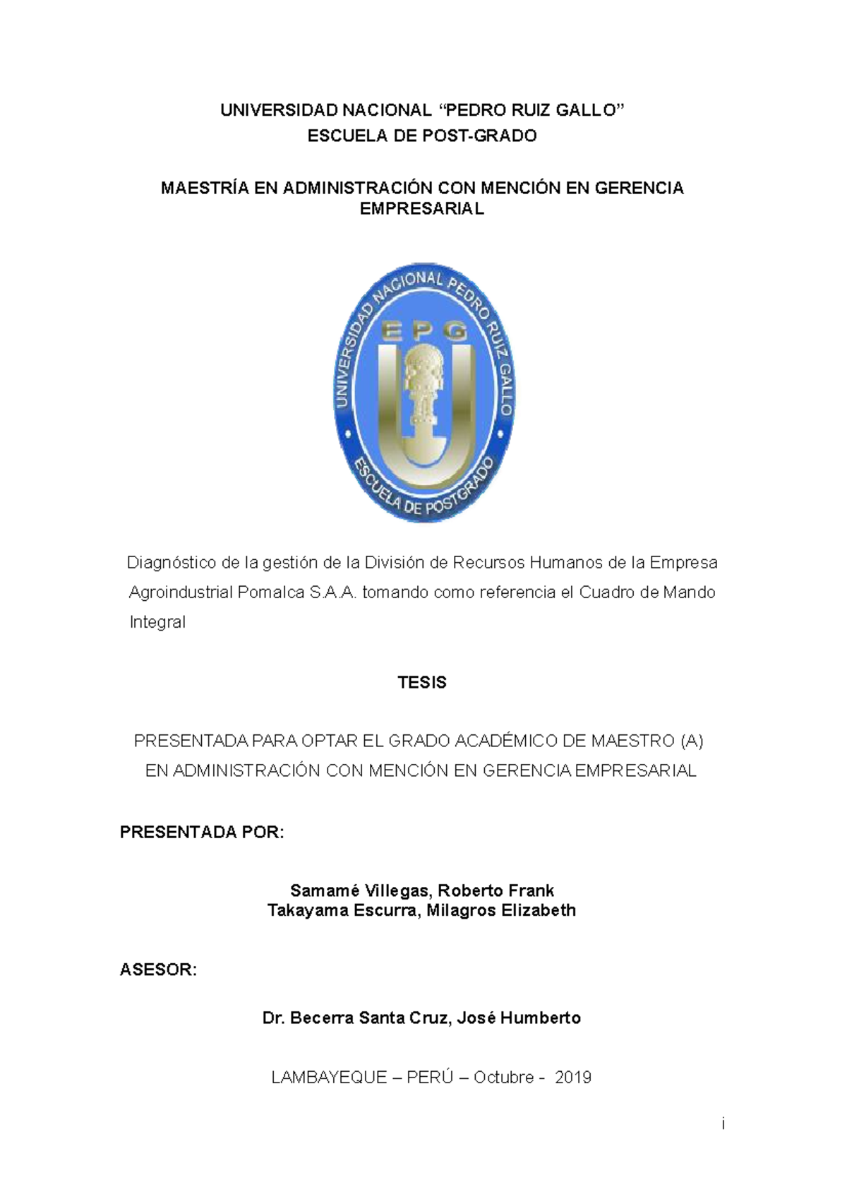 Pomalca SAA - informe - UNIVERSIDAD NACIONAL “PEDRO RUIZ GALLO” ESCUELA ...